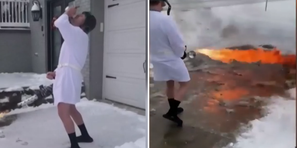 Man uses a flamethrower to get rid of snow on his driveway | indy100