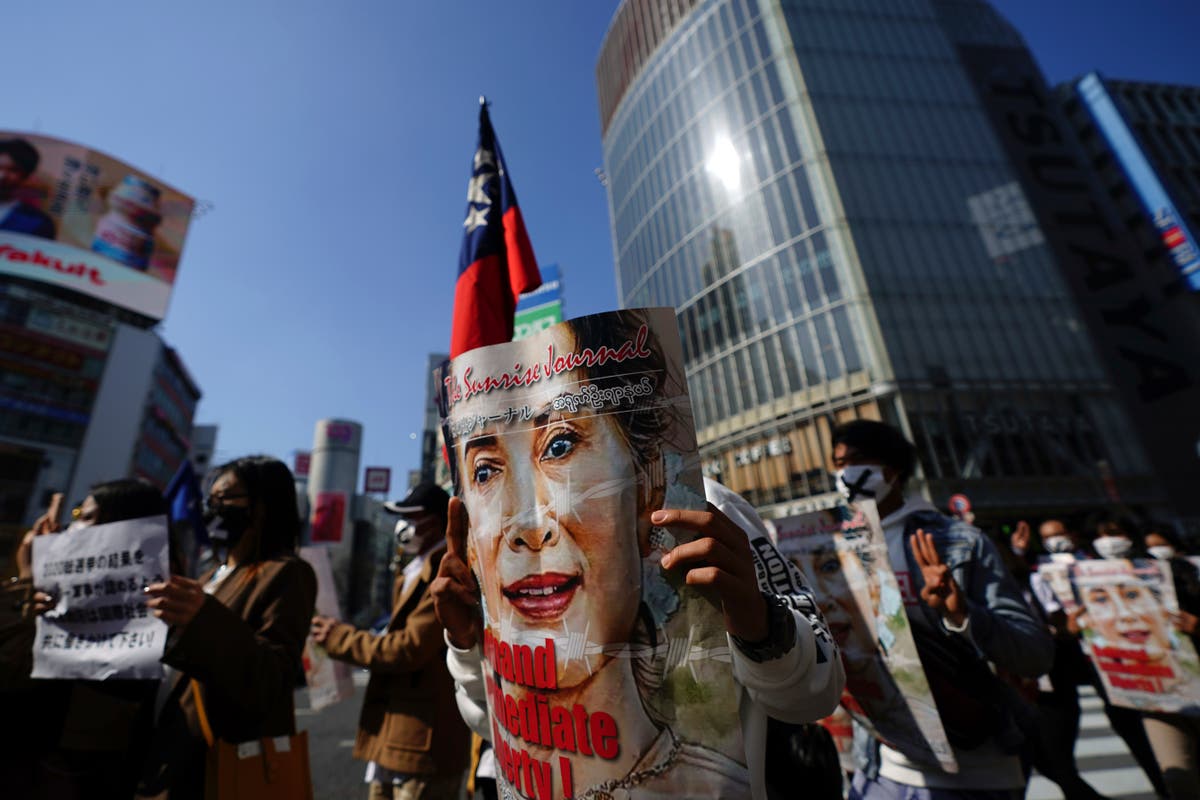 Burmese in Japan march in protest of military coup Aung San Suu Kyi ...