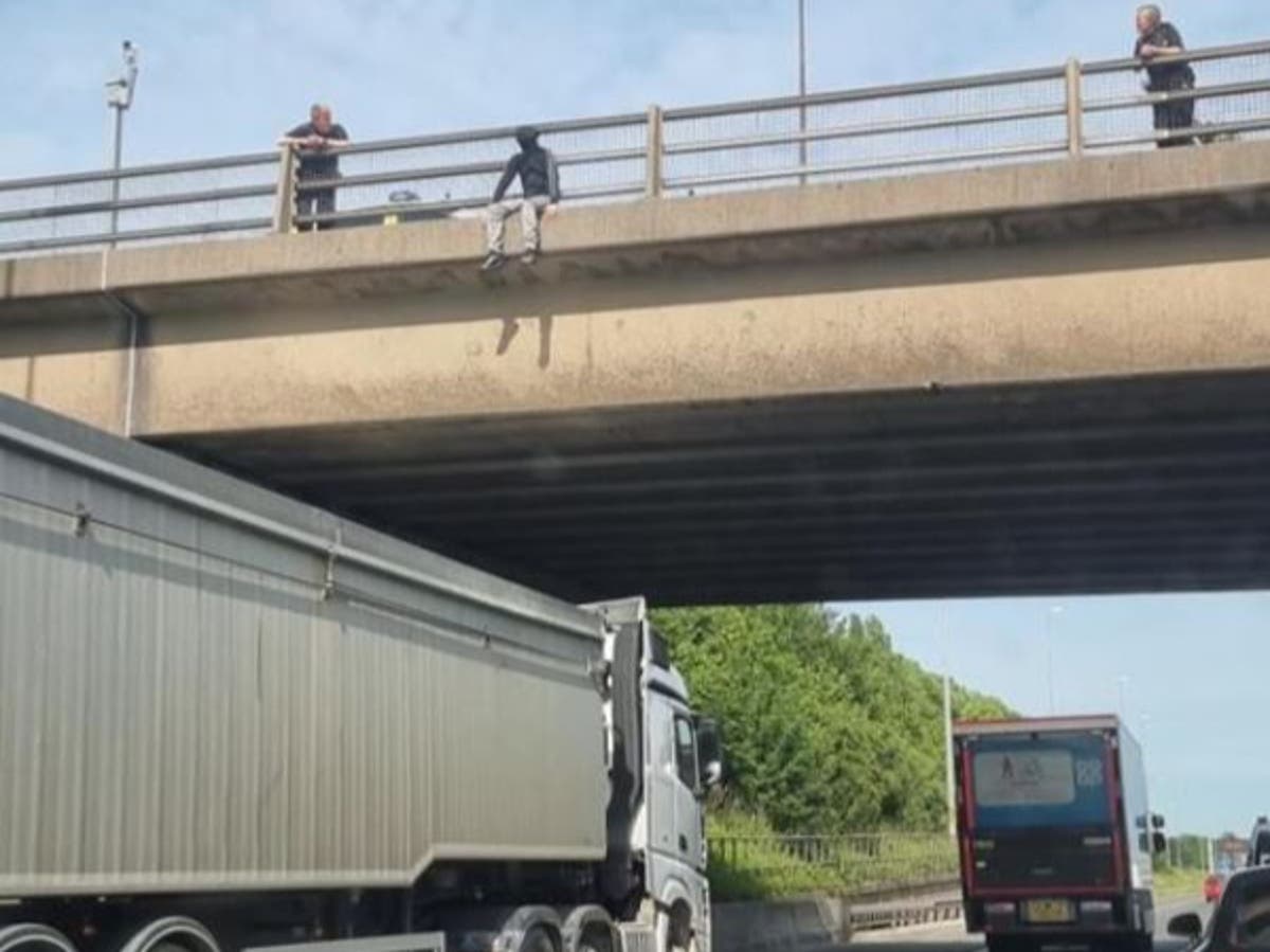 Lorry driver praised for parking under motorway bridge to stop man ...
