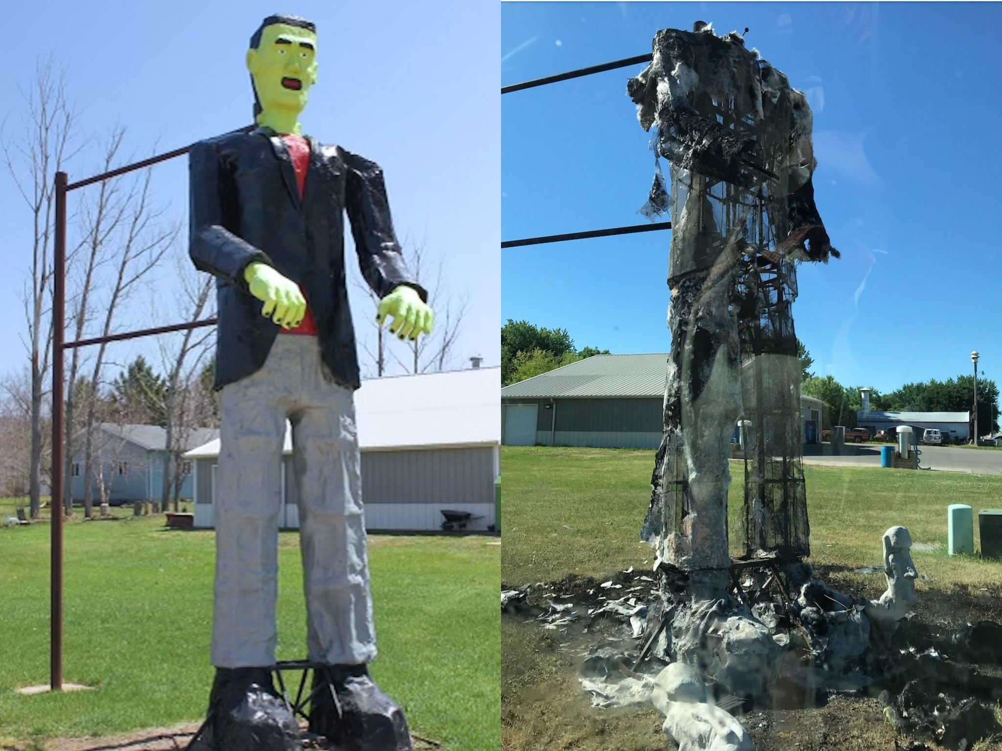 Neighbour burns down giant Frankenstein sculpture | The Independent