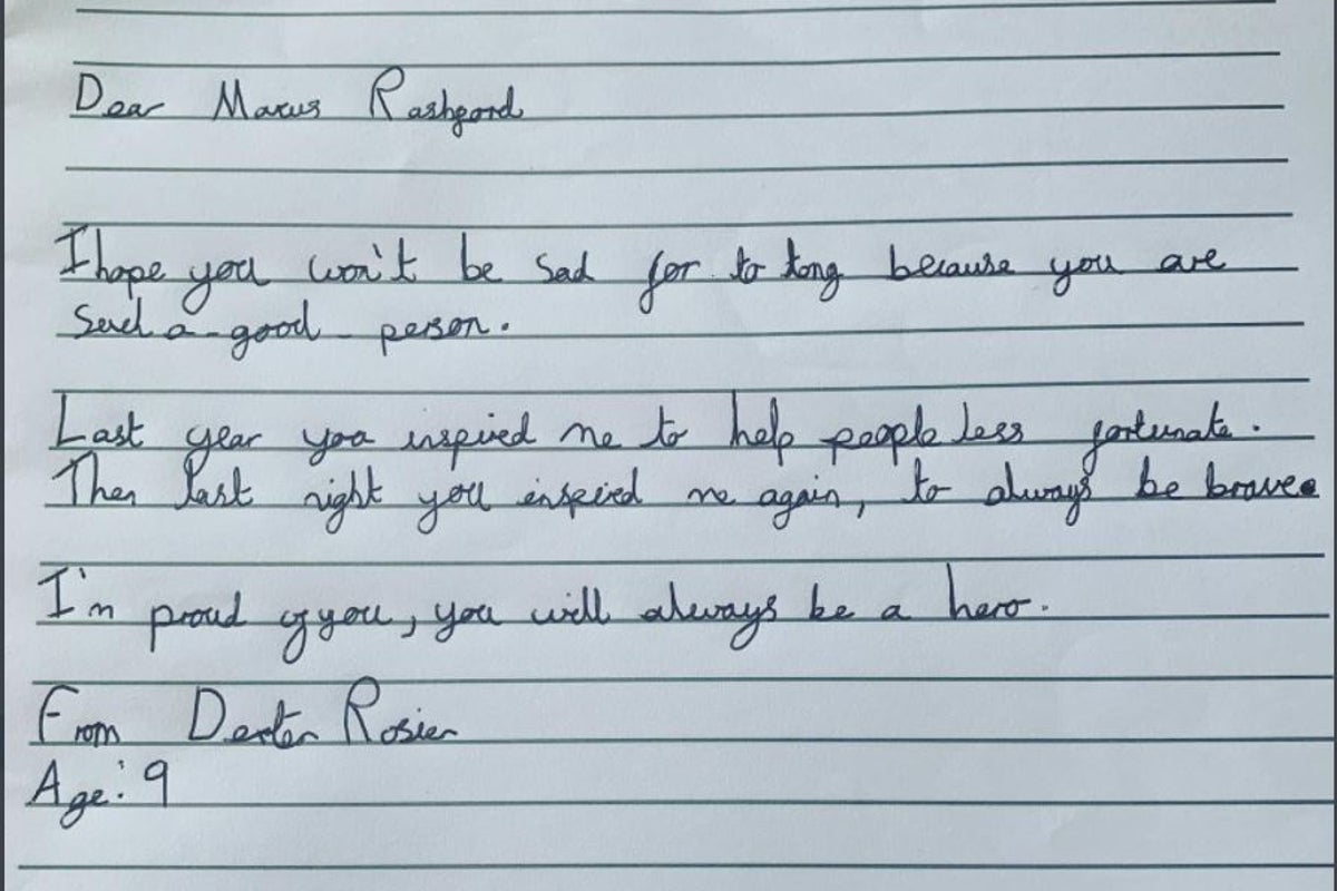 ‘You will always be a hero’: Child’s moving letter to Marcus Rashford ...