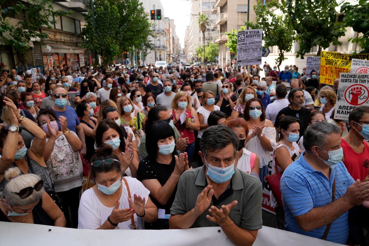 Greek health care workers protest against mandatory vaccines | The ...