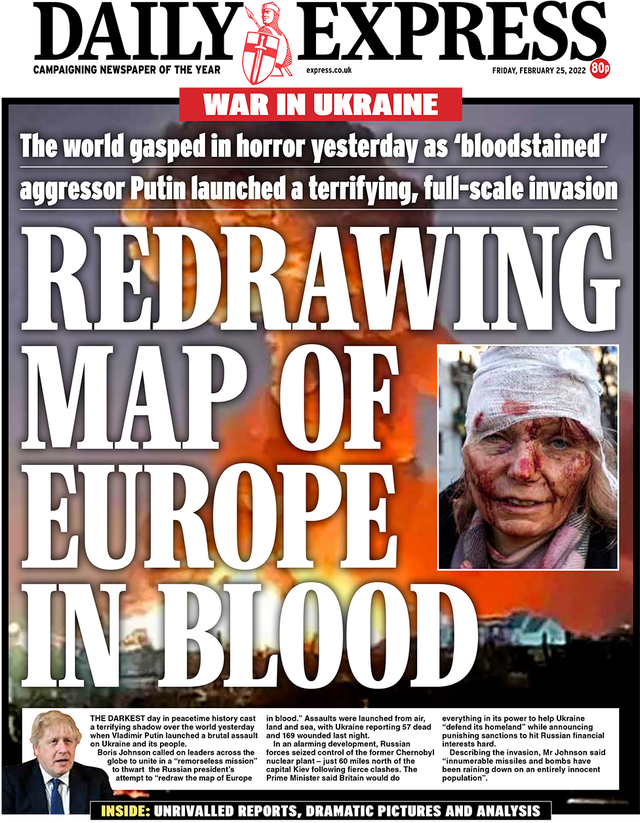‘A dark day for Europe’: How UK newspapers reported Russia’s invasion ...
