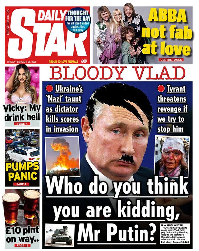 ‘A dark day for Europe’: How UK newspapers reported Russia’s invasion ...