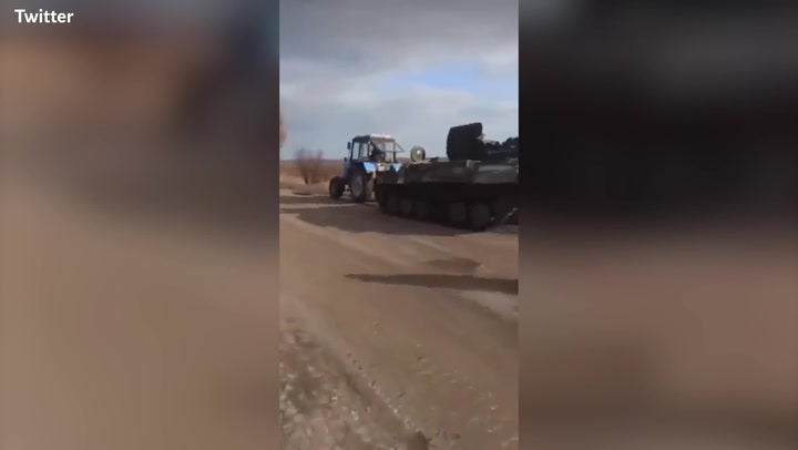 Russian soldier chases farmer towing his tank away with tractor | News ...