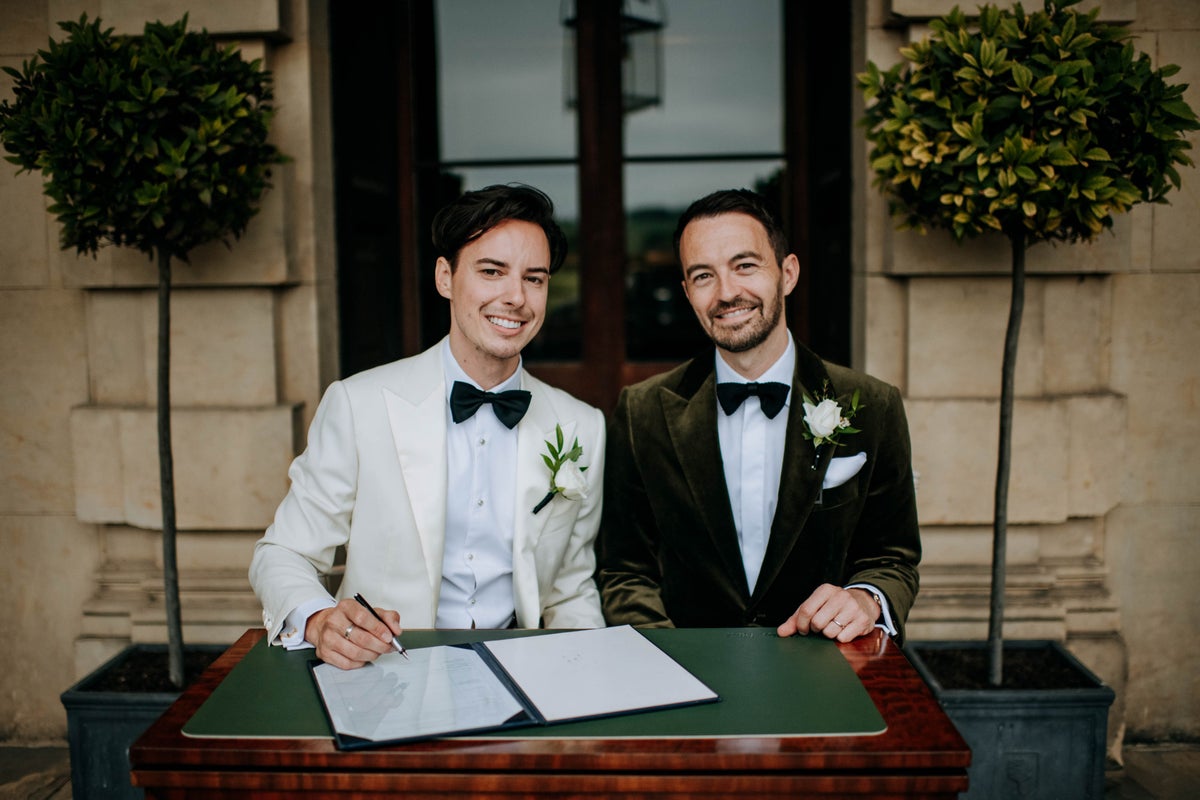 Rugby league referee James Child celebrates marriage to fiance Steven ...