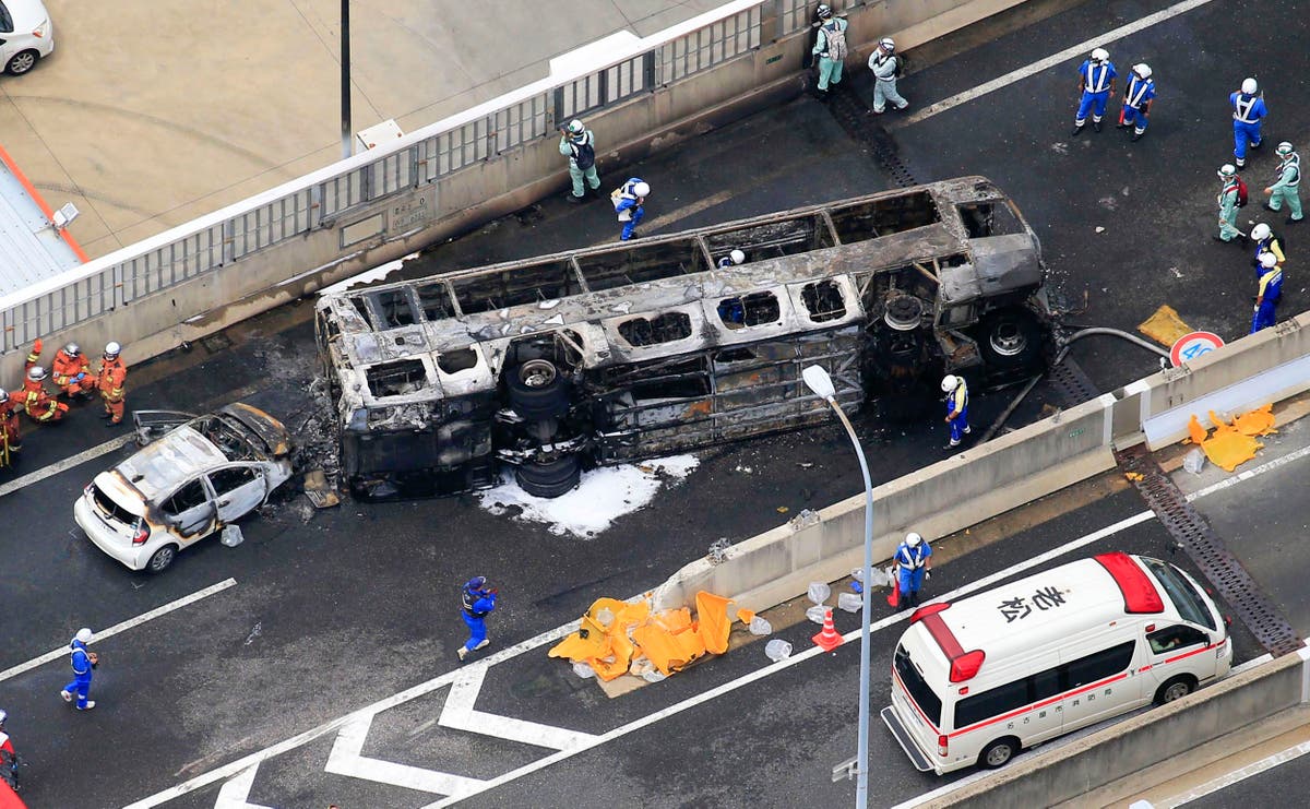 Fiery bus crash on Japanese highway leaves 2 dead, 7 injured | The ...