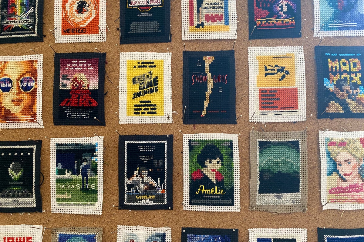 Self-professed ‘movie buff’ makes her mark with mini cross-stitch film ...