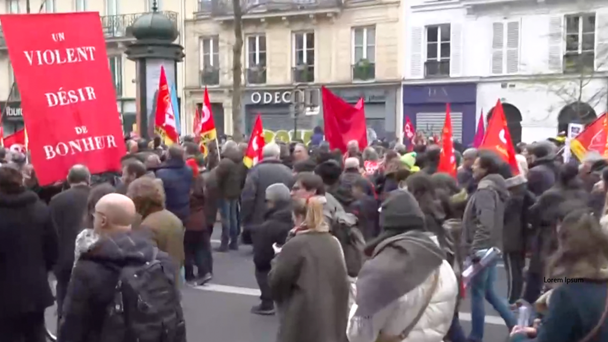 Watch as French unions lead march against pension reform | The Independent