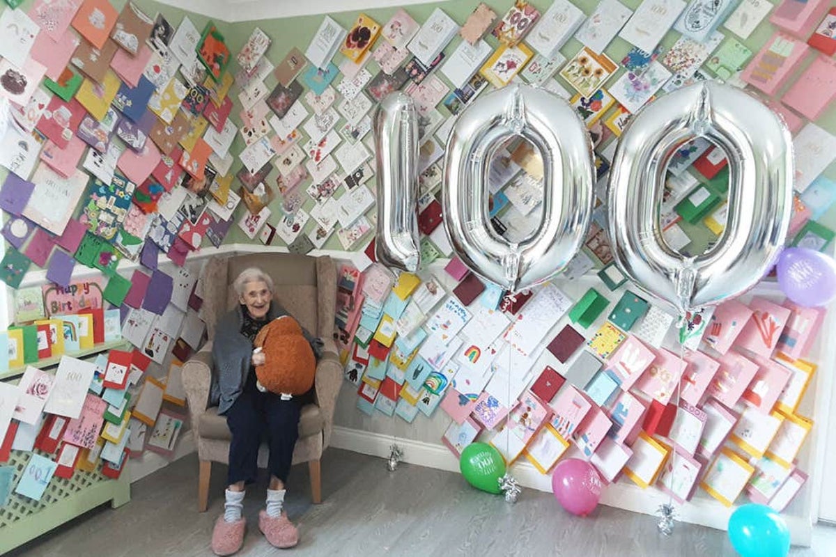 Care home resident, 100, ‘spoiled rotten’ after receiving 345 birthday ...