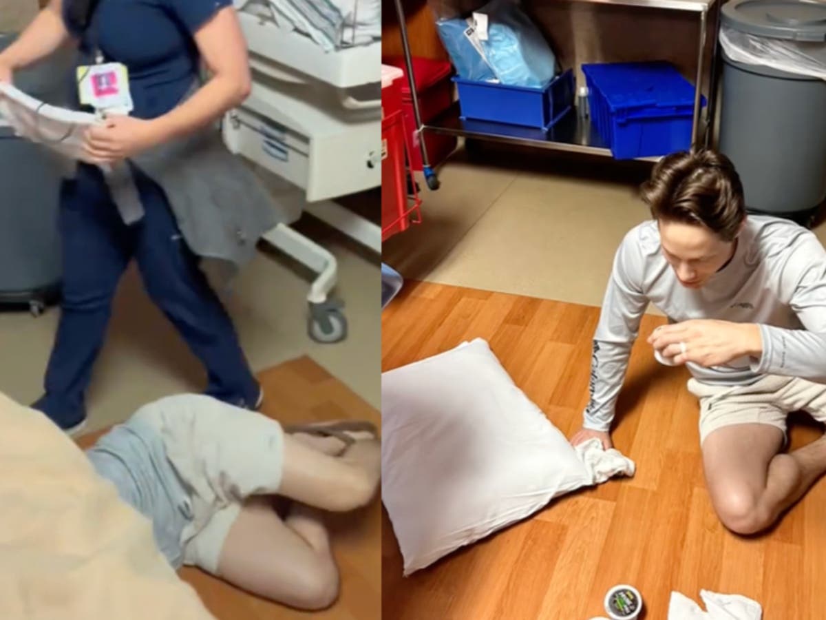 Woman amuses viewers with video of the moment her husband fainted in delivery room as she was ...