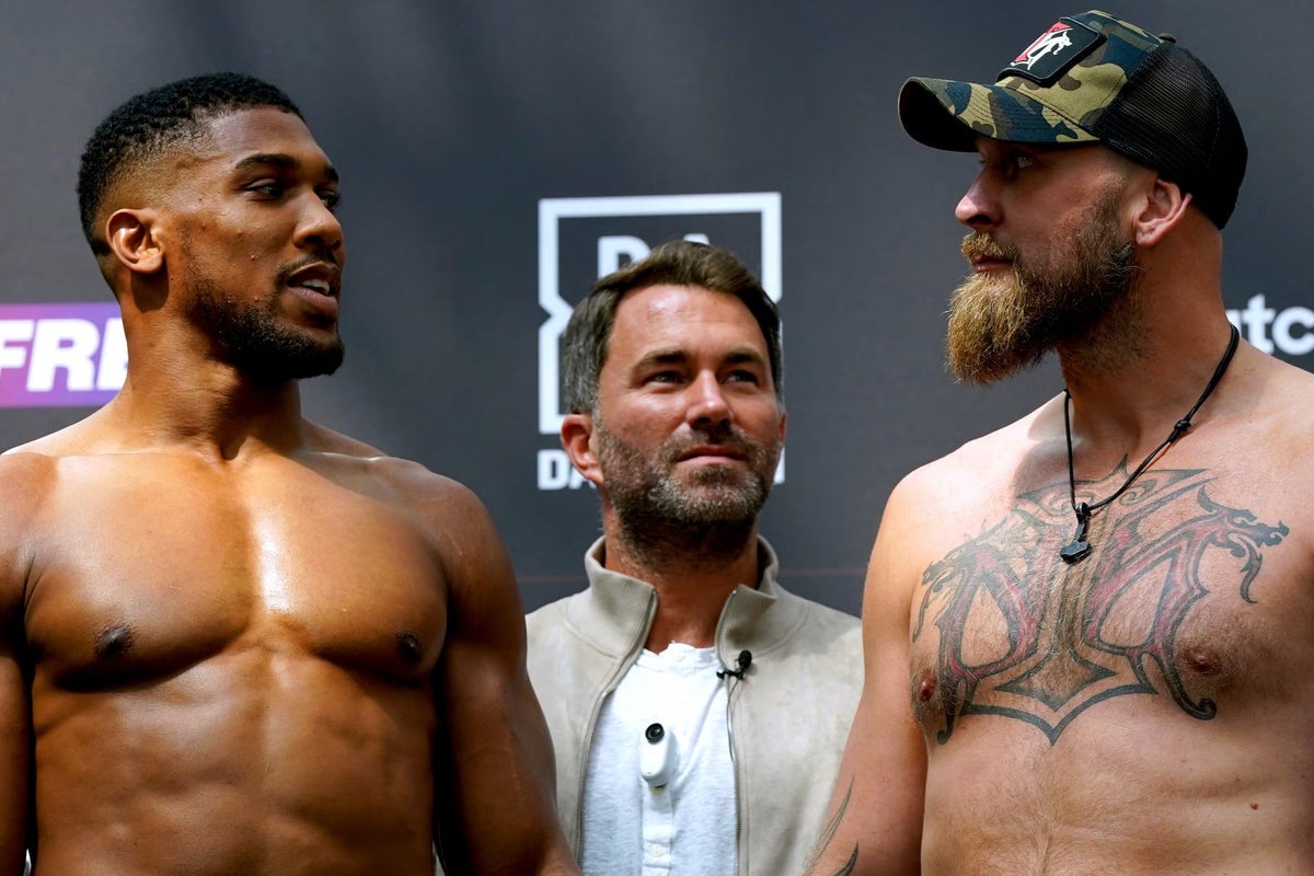 Anthony Joshua and Robert Helenius share intense staredown at weigh-ins ...