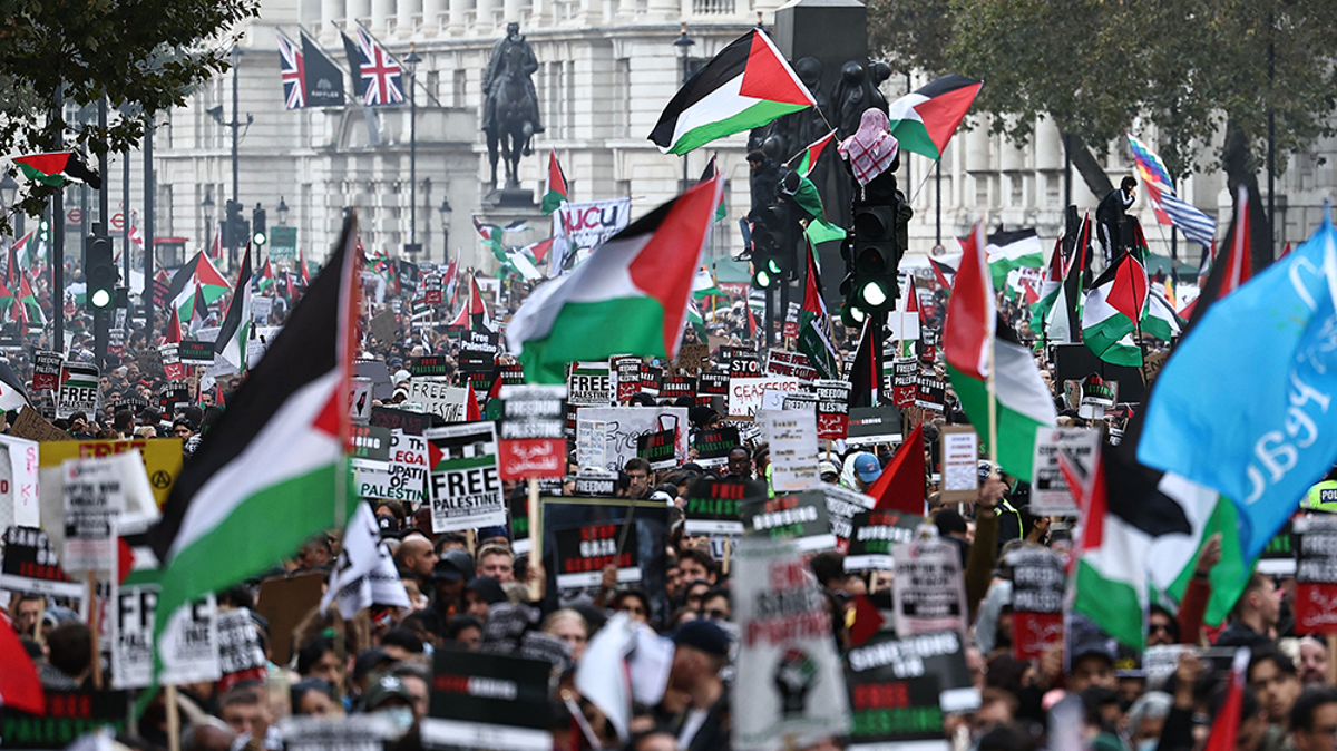 Watch: Pro-Palestine protesters march in London calling for Gaza ...