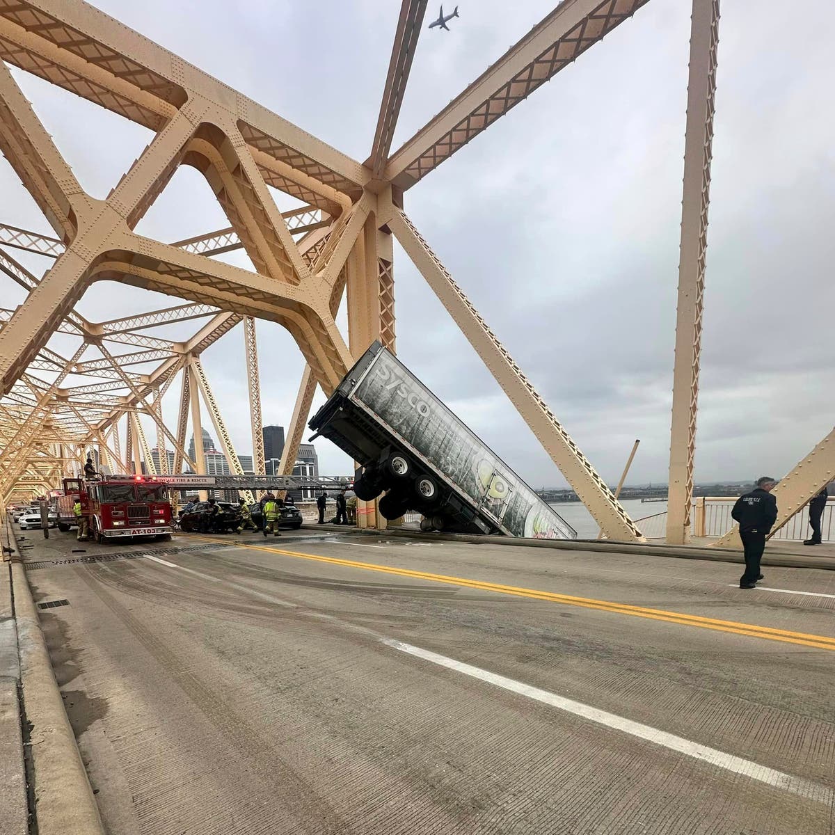 A Bridge Where Firefighters Rescued The Driver Of A Semi Dangling Over