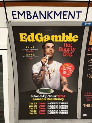 Comedian Ed Gamble forced to remove hot dog from tour advert on London ...