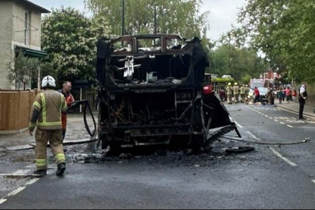 London bus destroyed after being engulfed by huge fire on suburban ...