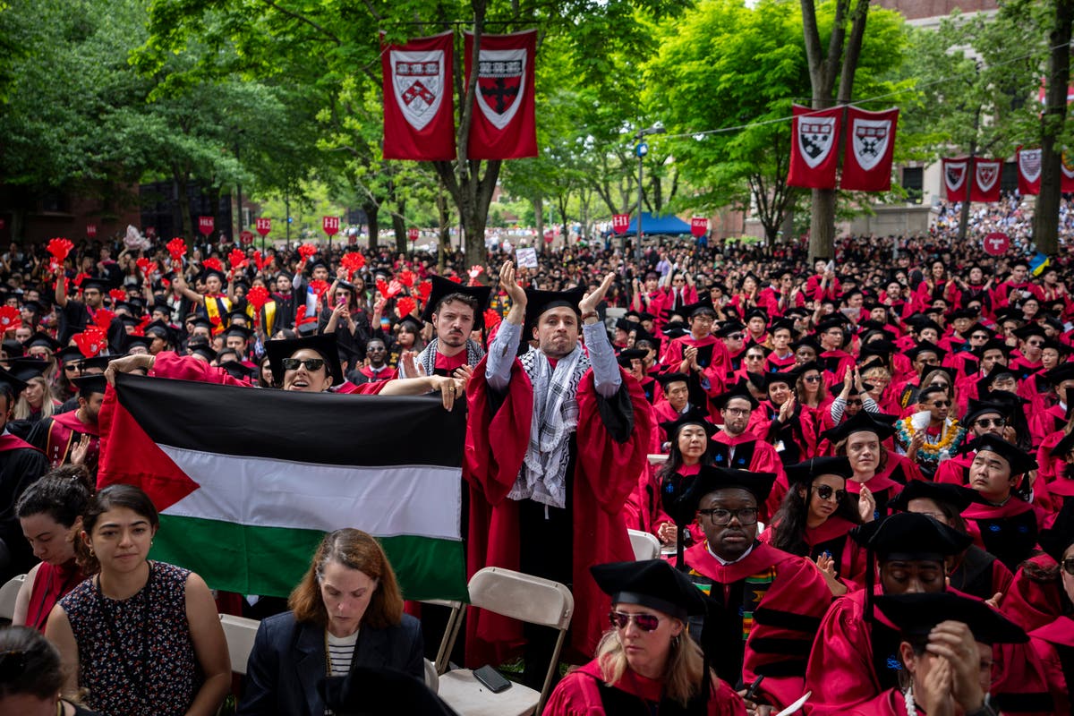 Hundreds of Harvard students walk out of graduation ceremony in Gaza ...