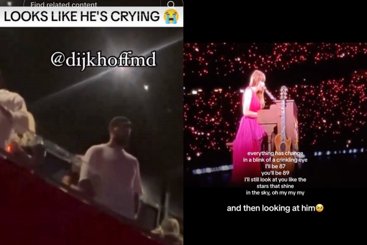 Fans can’t handle Travis Kelce crying during Taylor Swift’s song mashup ...