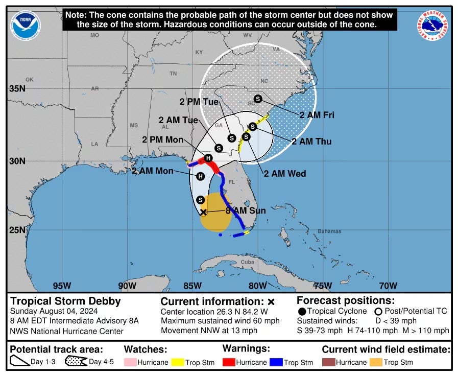Tropical Storm Debby to hit Florida as hurricane with harmful storm ...