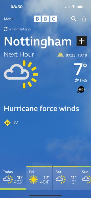BBC Weather app glitch forecasts 14,000mph hurricane winds for UK | The ...