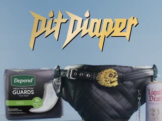 Liquid Death’s leather mosh pit diaper sells out after viral bathroom ...