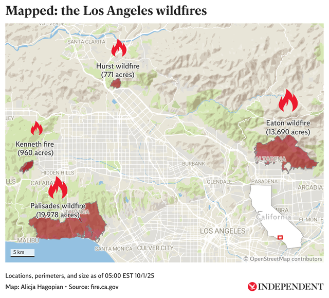 LA wildfires map: Where could the blaze go next after Kenneth ...