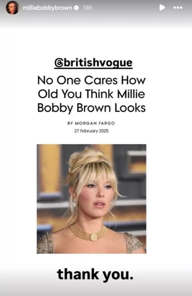 Millie Bobby Brown responds to yet more criticism about her looking ...