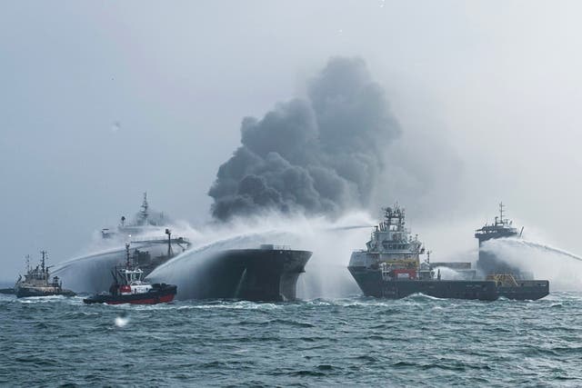 Oil tanker on fire after colliding with cargo vessel in North Sea off ...