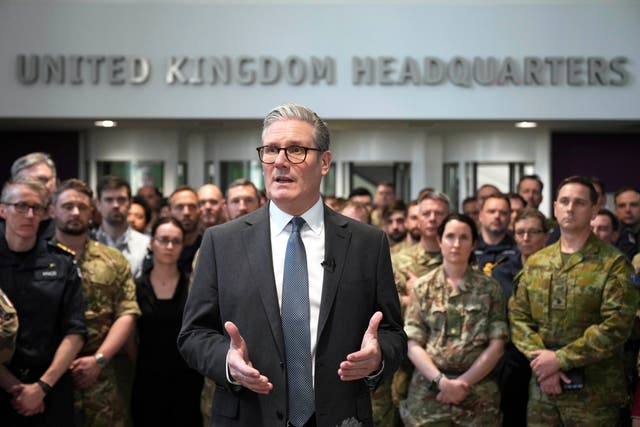 <p>Keir Starmer speaks as he visits a military base to meet planners mapping out next steps in the ‘coalition of the willing’</p>