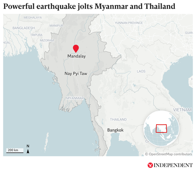 Mapped: The regions hit worst by 7.7-magnitude earthquake in Myanmar ...