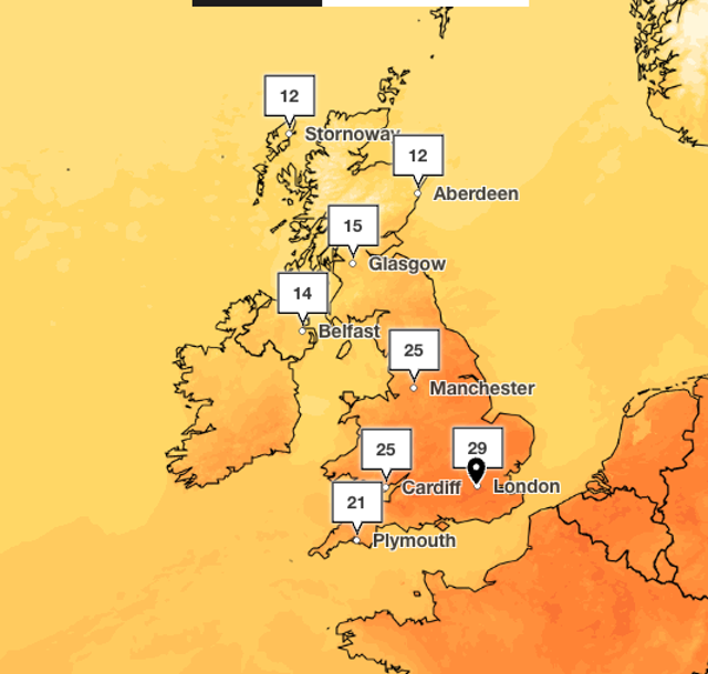 UK weather map: Where temperatures could hit record-breaking 30C today ...