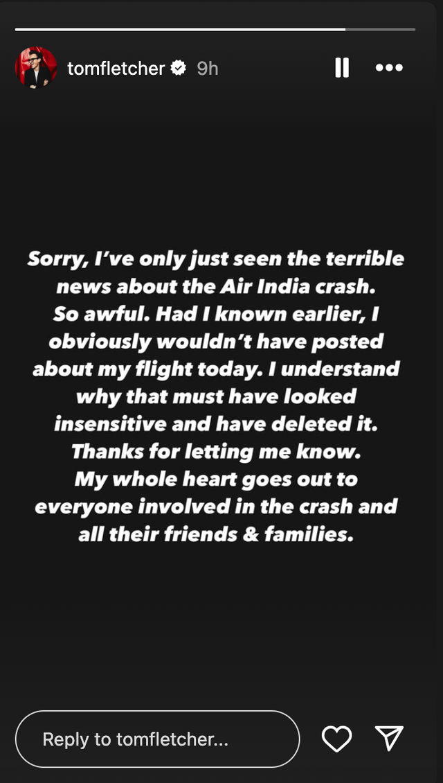 Tom Fletcher: McFly singer forced to apologise for ‘insensitive’ post ...