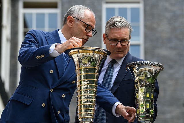 <p>Stefano Domemicali (left) paid a visit to UK Prime Minister Keir Starmer</p>