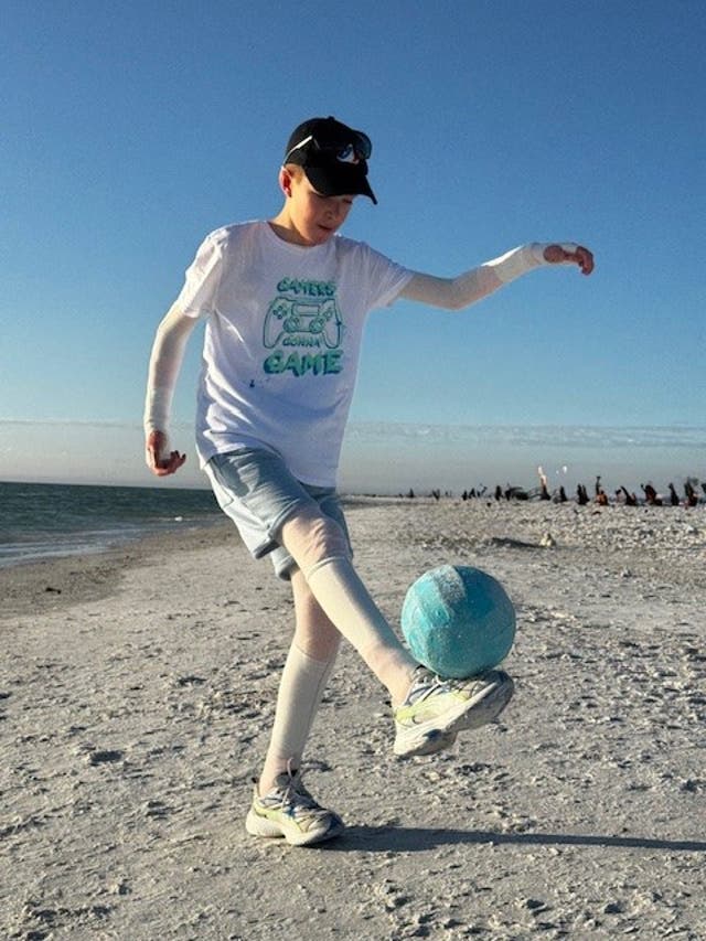 Boy, 12, with rare genetic skin disorder can now play football after ...