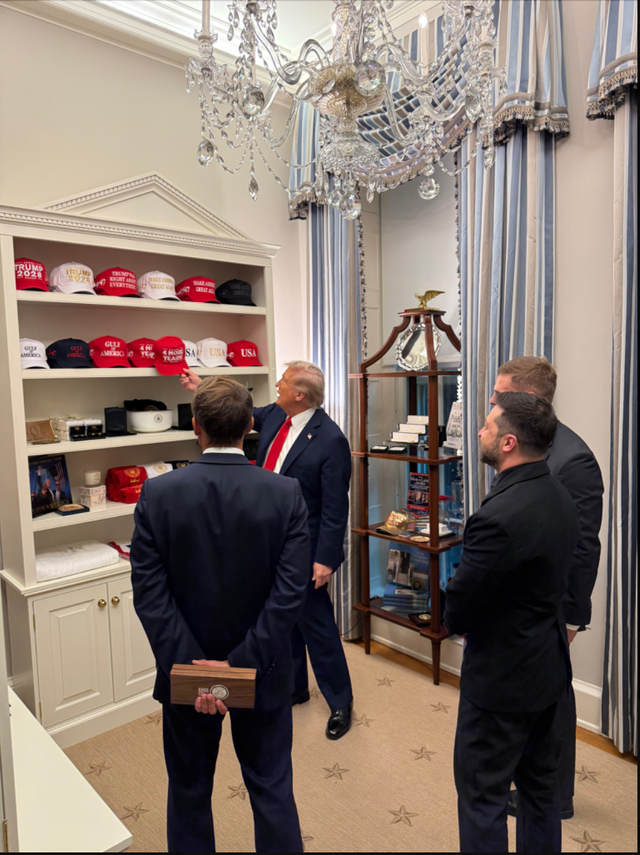 Trump shows off merch teasing third term as Zelensky visits seeking end ...