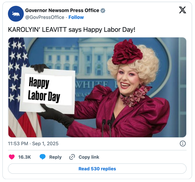 Newsom takes aim at Leavitt with Hunger Games meme | The Independent