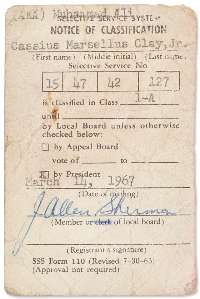 Muhammad Ali’s unsigned draft card, a piece of Vietnam-era history ...