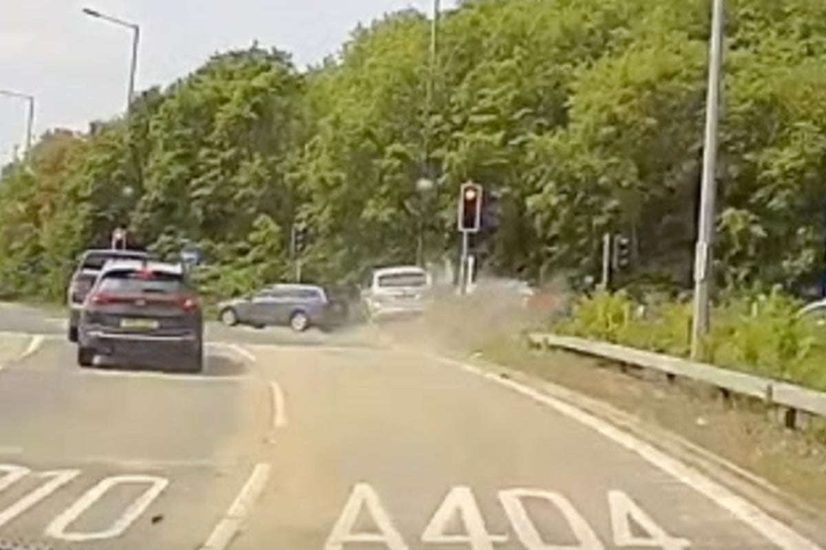 High-speed chase through roundabout ends in violent crash | The Independent