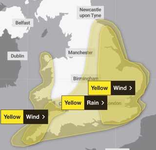 UK braces for 75mph winds and heavy rain after Met Office issues ...