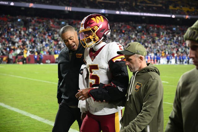 Washington Commanders quarterback Jayden Daniels suffers horror injury ...