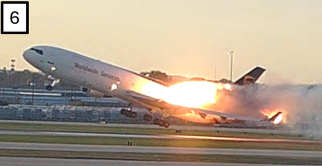 Dramatic pictures show UPS plane engine fly off in burst of flames ...