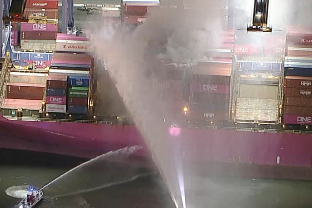 Crew evacuated safely after explosion ignites fire on ship at Los ...