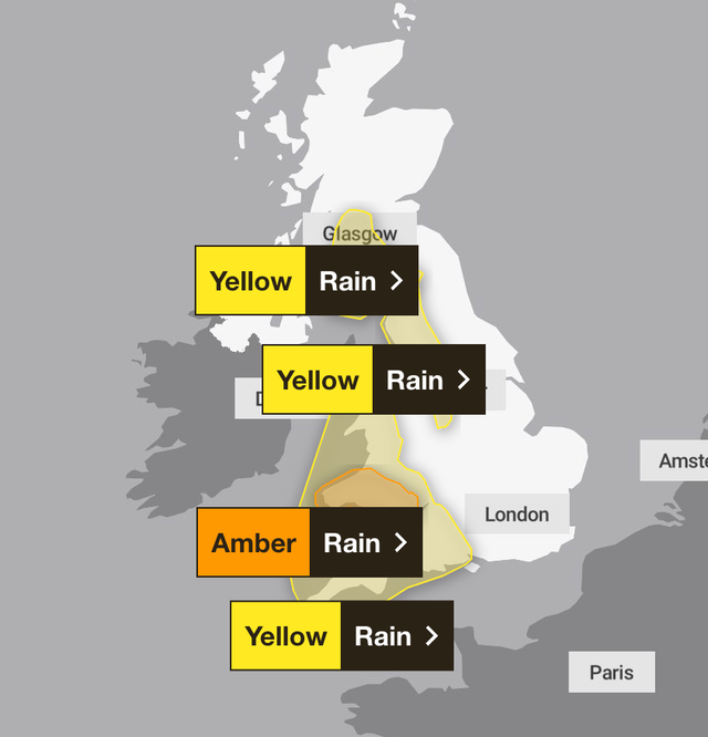 UK weather: Month’s worth of rain to fall in 24 hours as Met Office ...