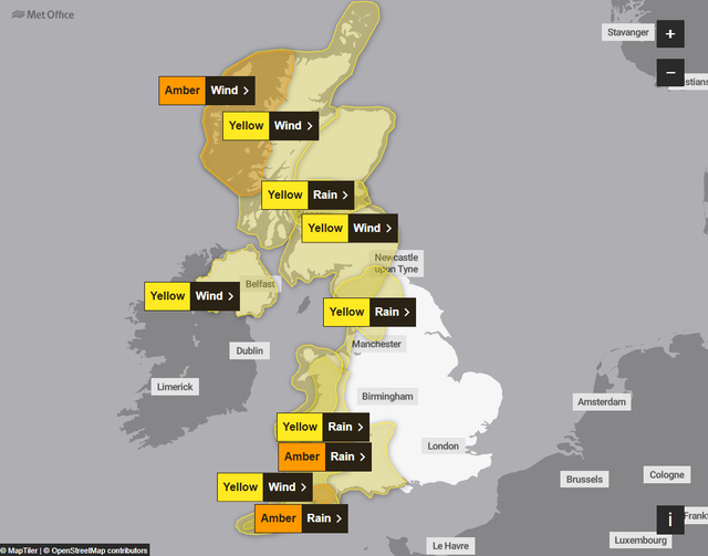 Storm Bram weather map: Where 90mph winds will hit Britain today in ...