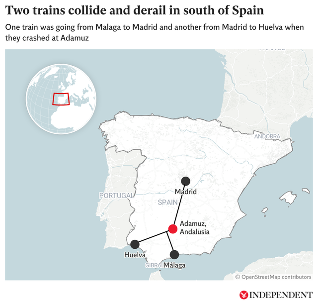 Mapped: Where the high-speed train collision in Spain took place | The ...