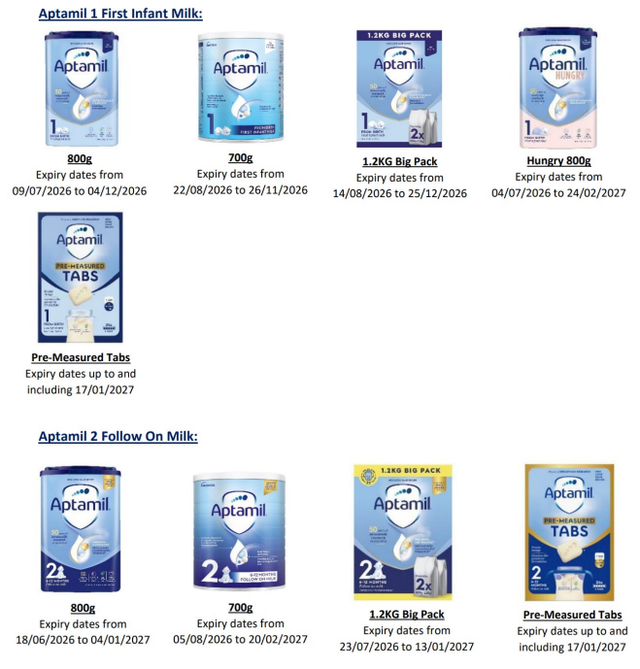 Aptamil and Cow & Gate baby formulas recalled over toxin poisoning ...