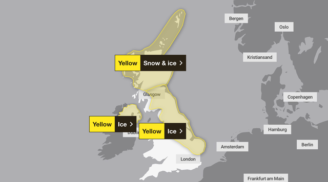 Met Office issues fresh snow and ice weather warnings for large parts ...