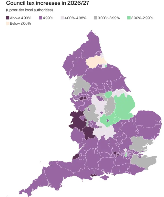Mapped: All confirmed top-tier council tax rises in England for the ...