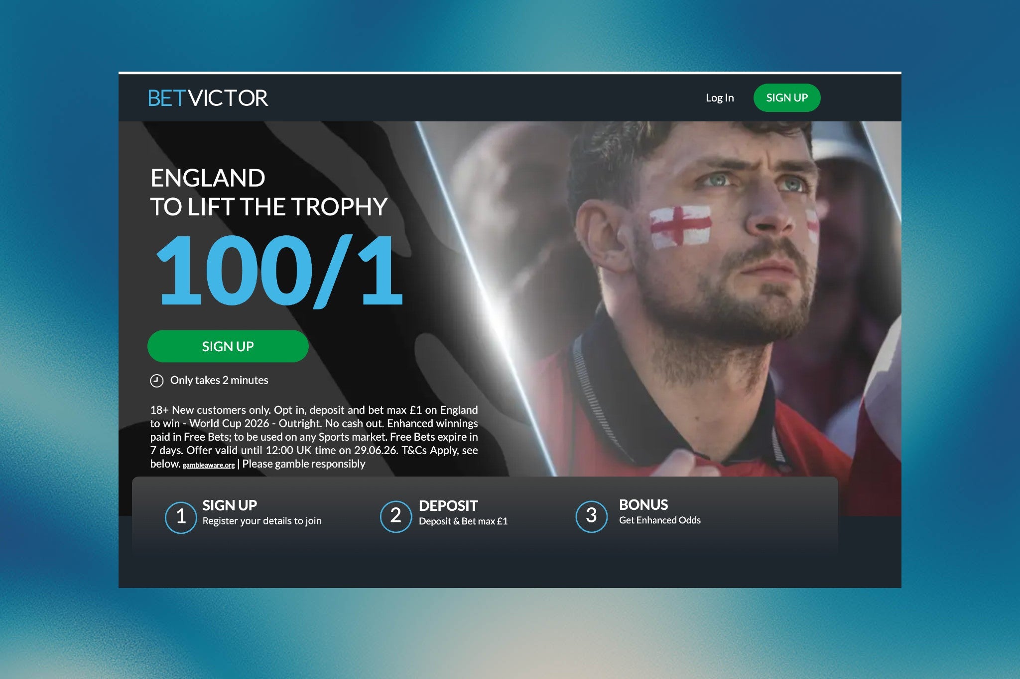 BetVictor betting sign up offer: 100/1 odds on England to win the World ...