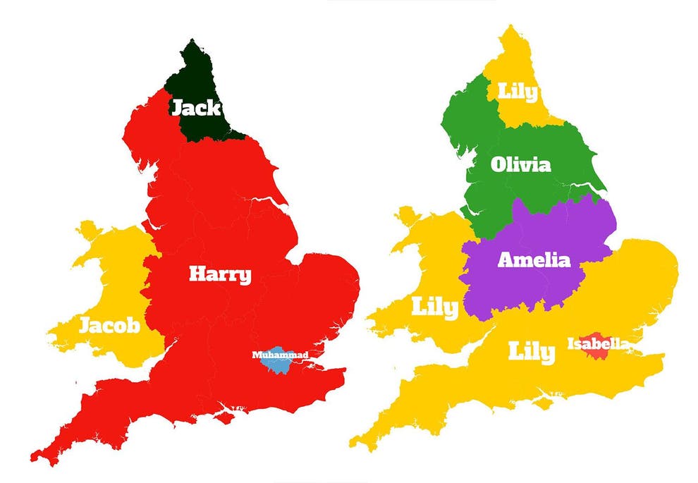 These maps show how the most popular names in England and Wales have ...